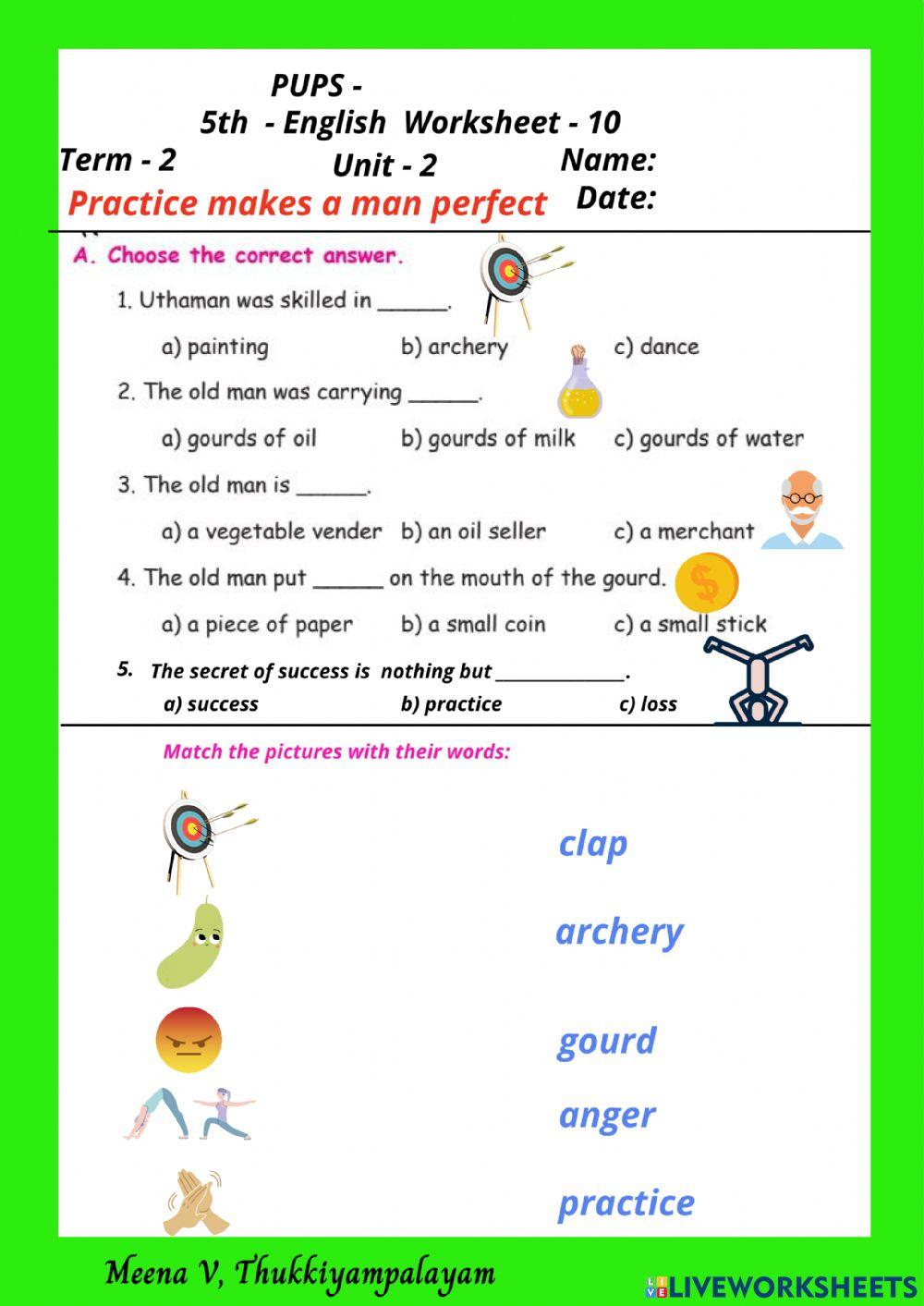 English term 2 practice makes perfect worksheet | Live Worksheets