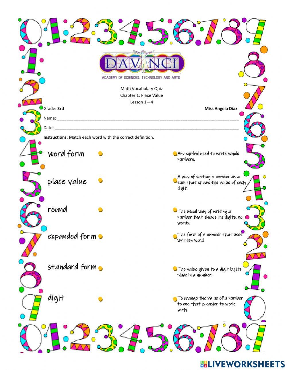 Math Vocabulary | Liveworksheets | 1398267