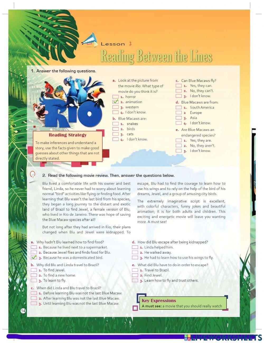 Reading between… | Free Interactive Worksheets | 1398439