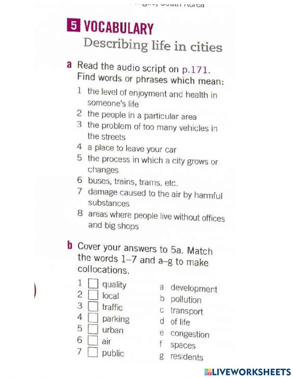 Unit 7a vocabulary worksheet | Live Worksheets