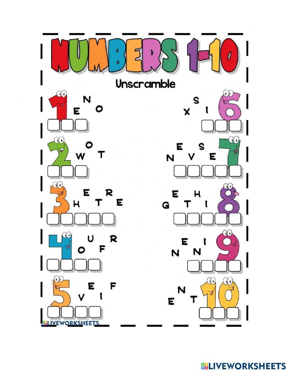 unscramble numbers online exercise for | Live Worksheets