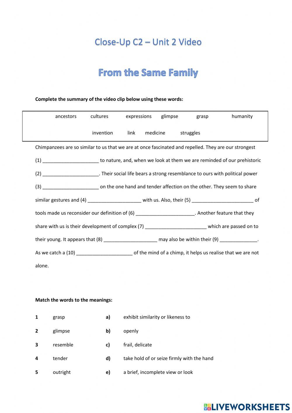 Close-Up C2 - V… | Free Interactive Worksheets | 1398787