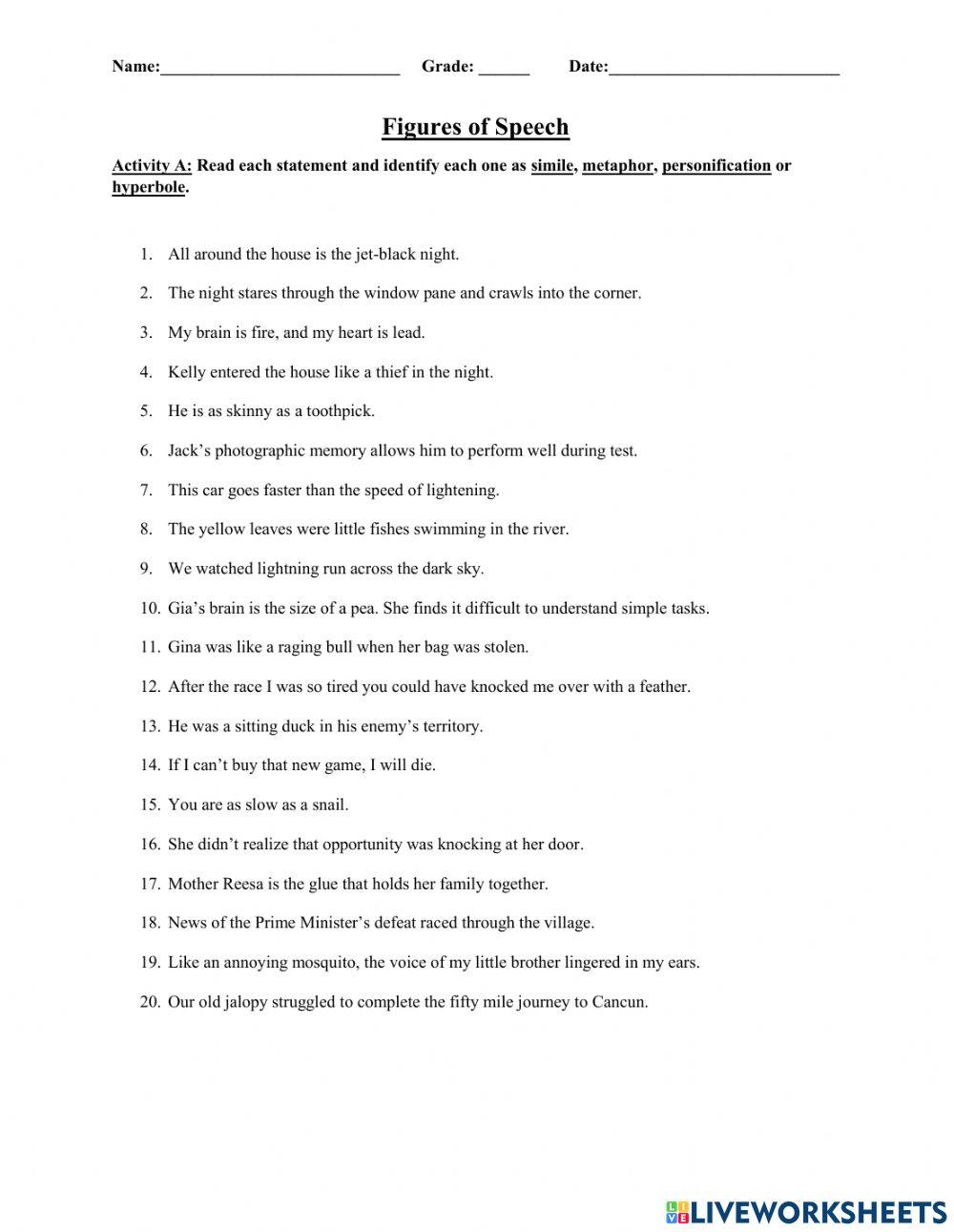 Figurative Language online exercise for | Live Worksheets