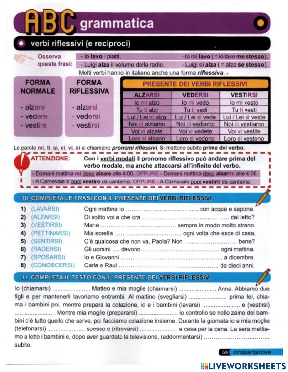 Grammatica - Verbi riflessivi Facile Facile A1 online exercise for ...