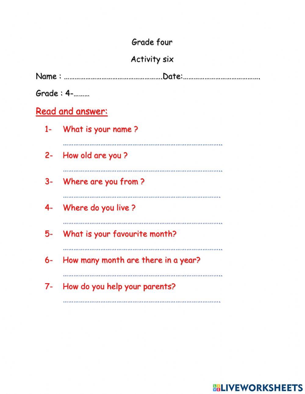 Read and answer free activity | Live Worksheets