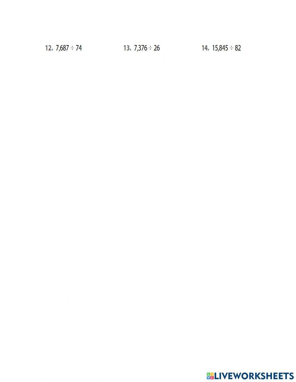Dividing whole numbers | Live Worksheets