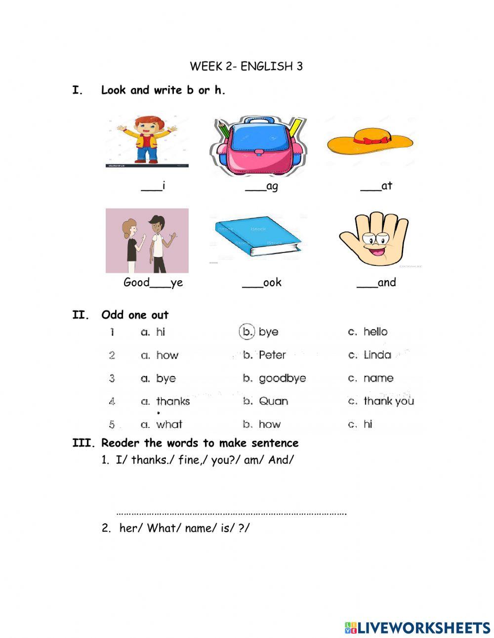 Week 2- English… | Free Interactive Worksheets | 1399287