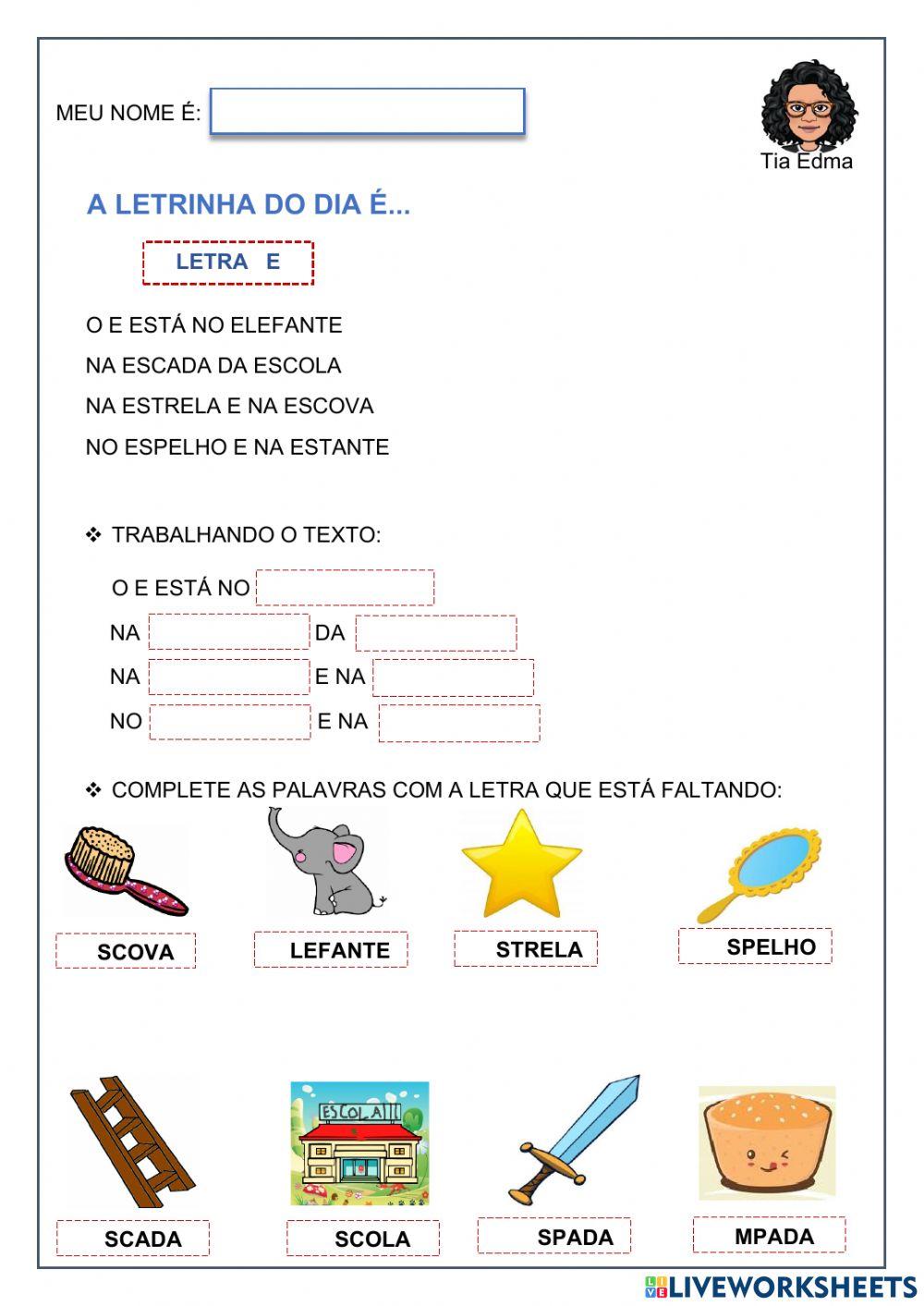 Letra e | professoraedma | Live Worksheets