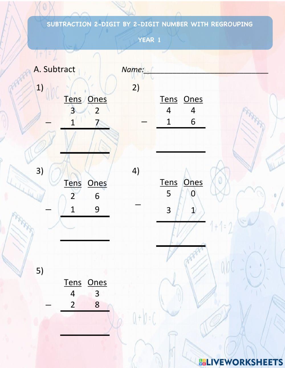Subtraction with regrouping activity for Year 1 | Live Worksheets