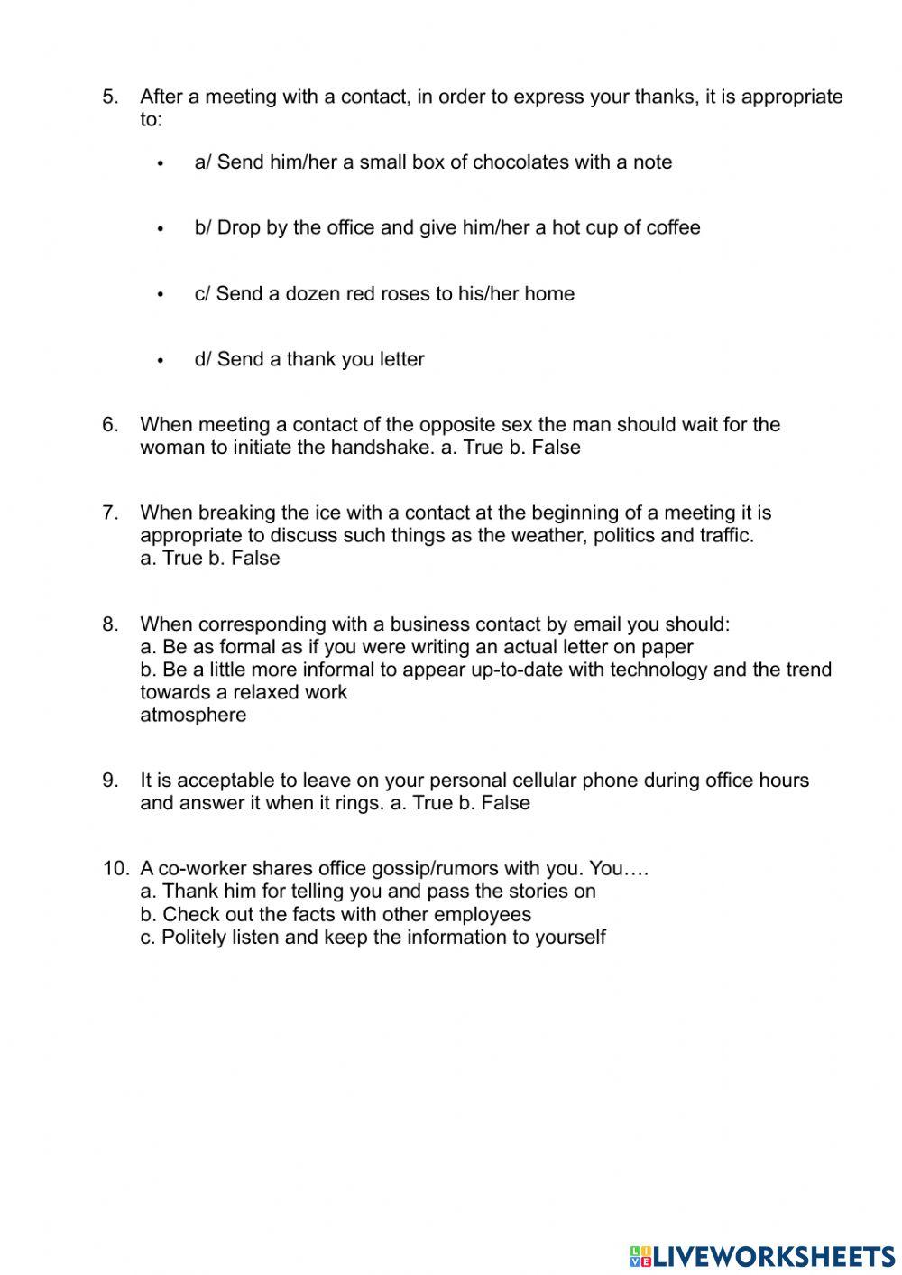 Business etique… | Free Interactive Worksheets | 6715501