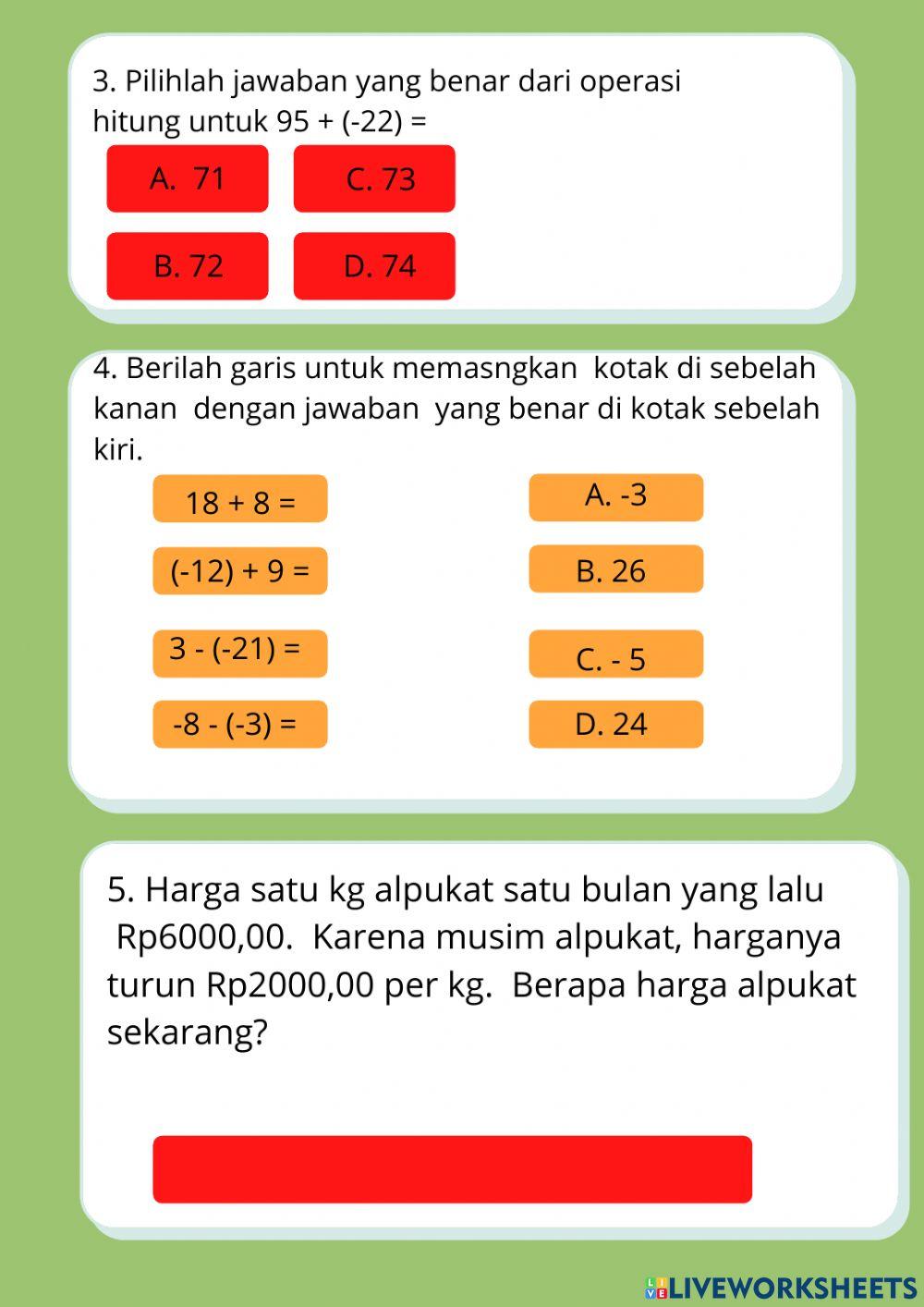 LKPD Bilangan Bulat interactive exercise | Live Worksheets