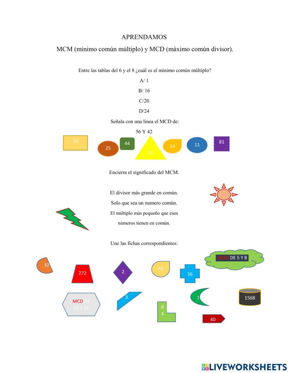 Mcm online worksheet for 6 | Live Worksheets