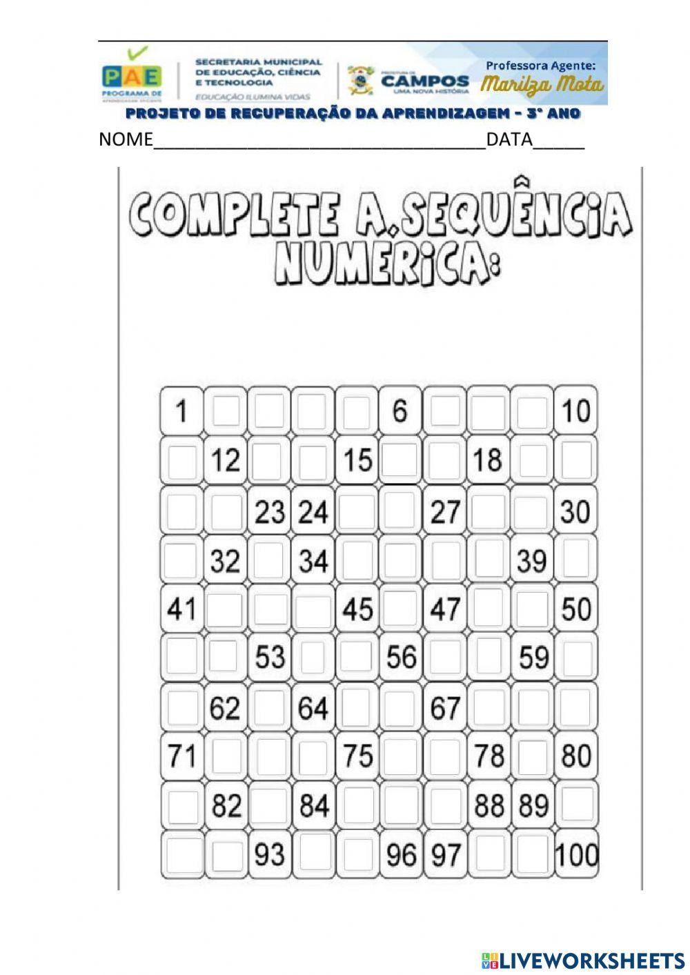 Ordem numérica online exercise for ano 3 | Live Worksheets