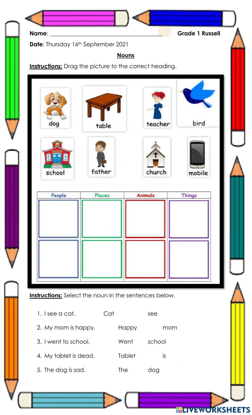 Nouns online exercise for 1 | Live Worksheets