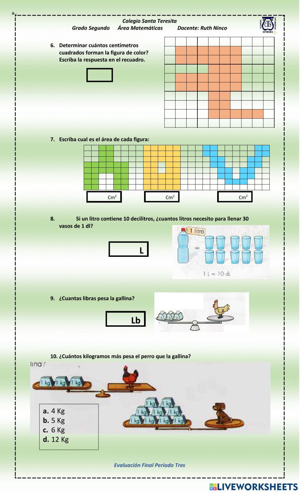 1400180 | Evaluación matemáticas segundo periodo 3 | RUTH