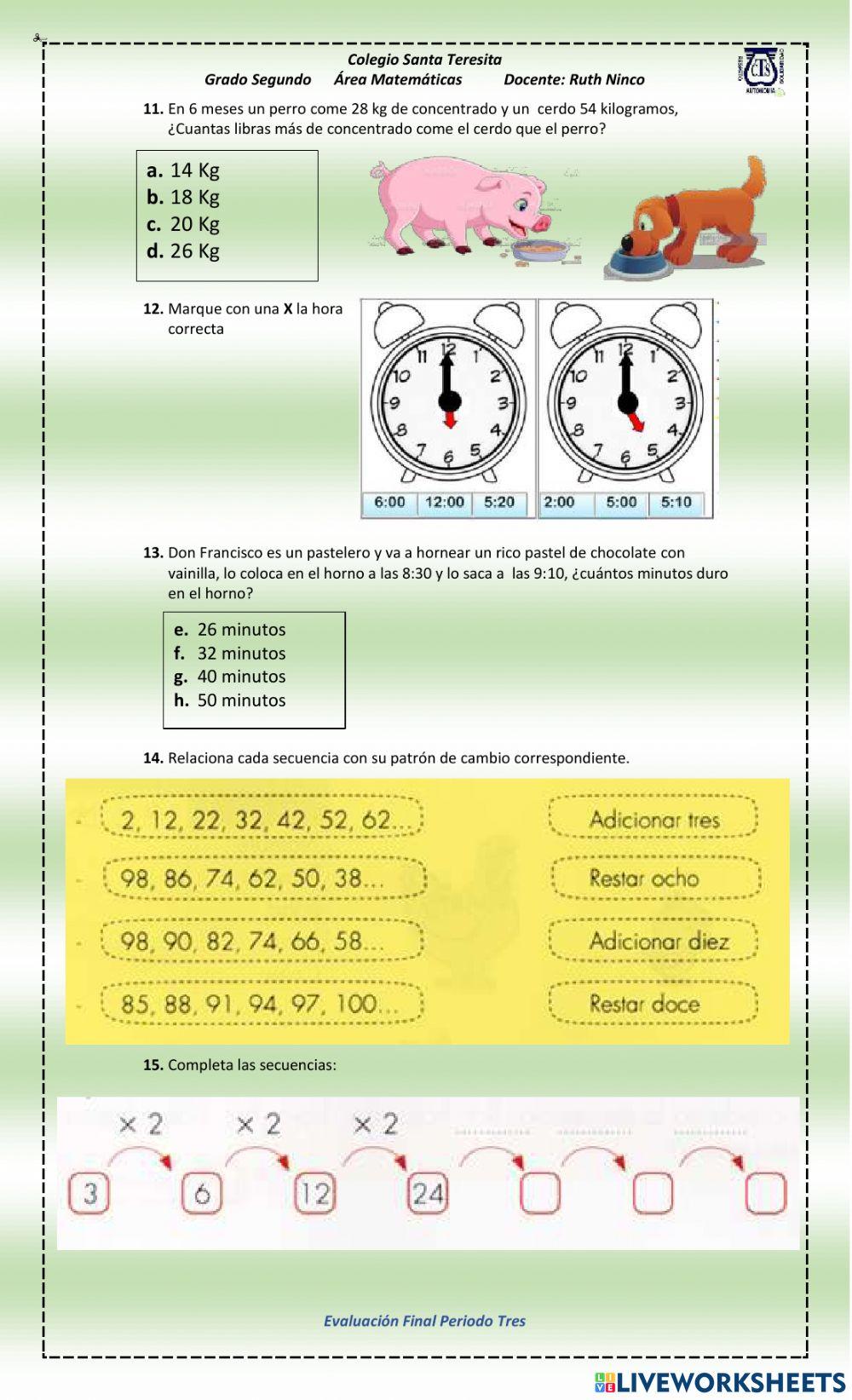 1400180 | Evaluación matemáticas segundo periodo 3 | RUTH
