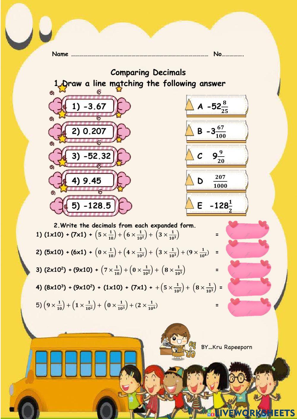 Decimals | Free Interactive Worksheets | 1400383
