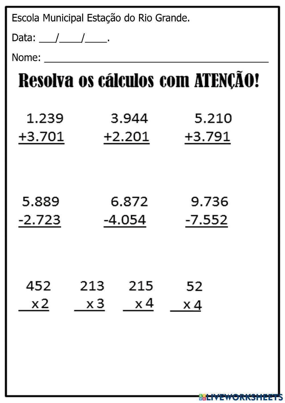 Adição, subtração e multiplicação 1400375 | Jéferson