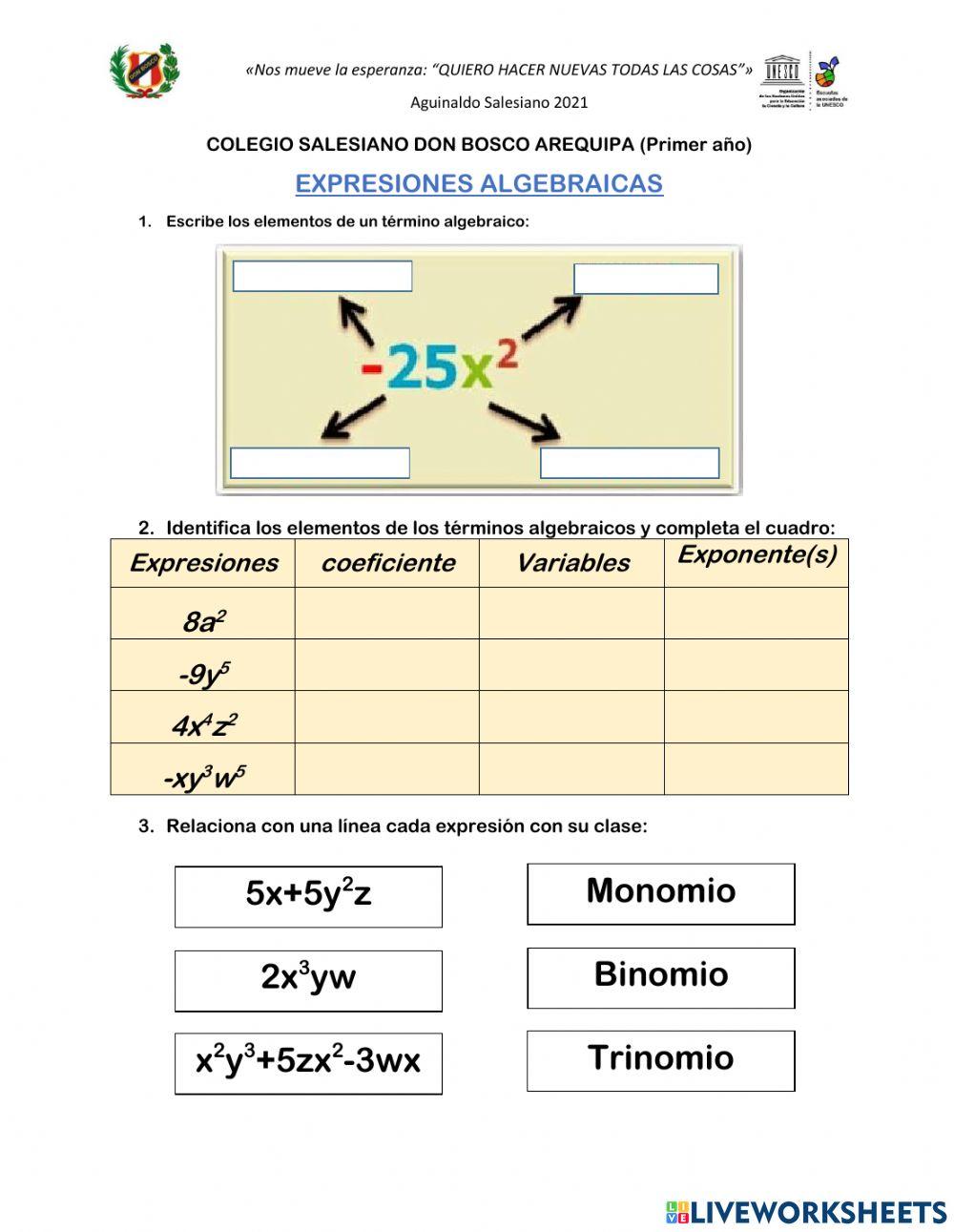 Expresiones alg… | Free Interactive Worksheets | 3925641