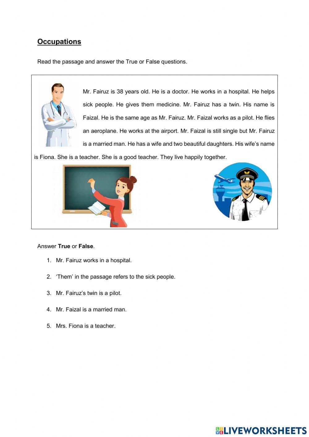 Occupations online exercise for Grade 3 | Live Worksheets