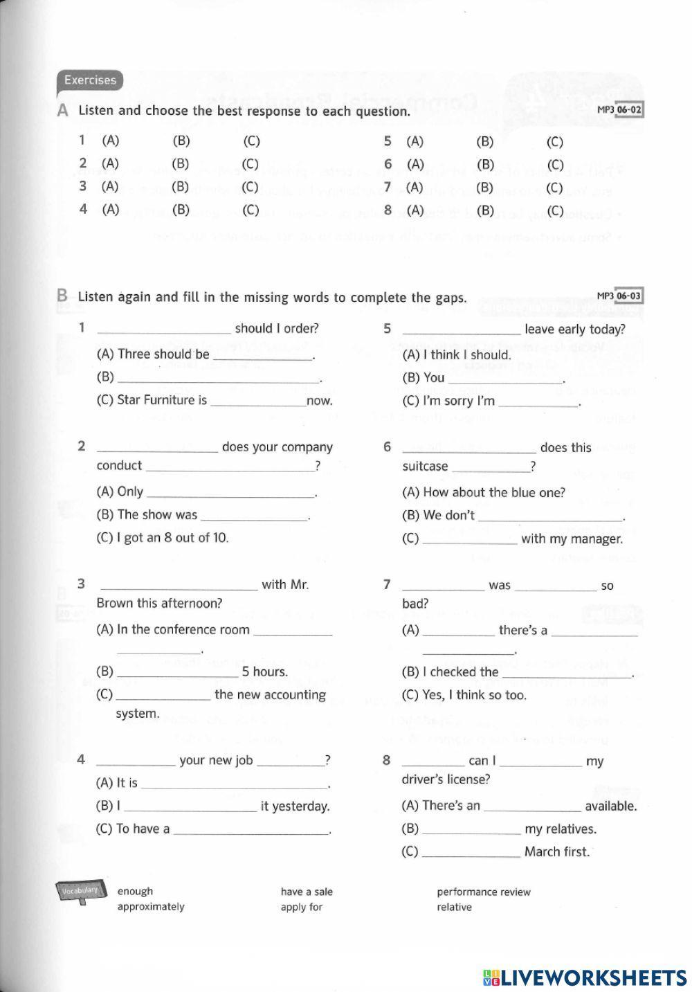Toeic part 2 | Free Interactive Worksheets | 1401401
