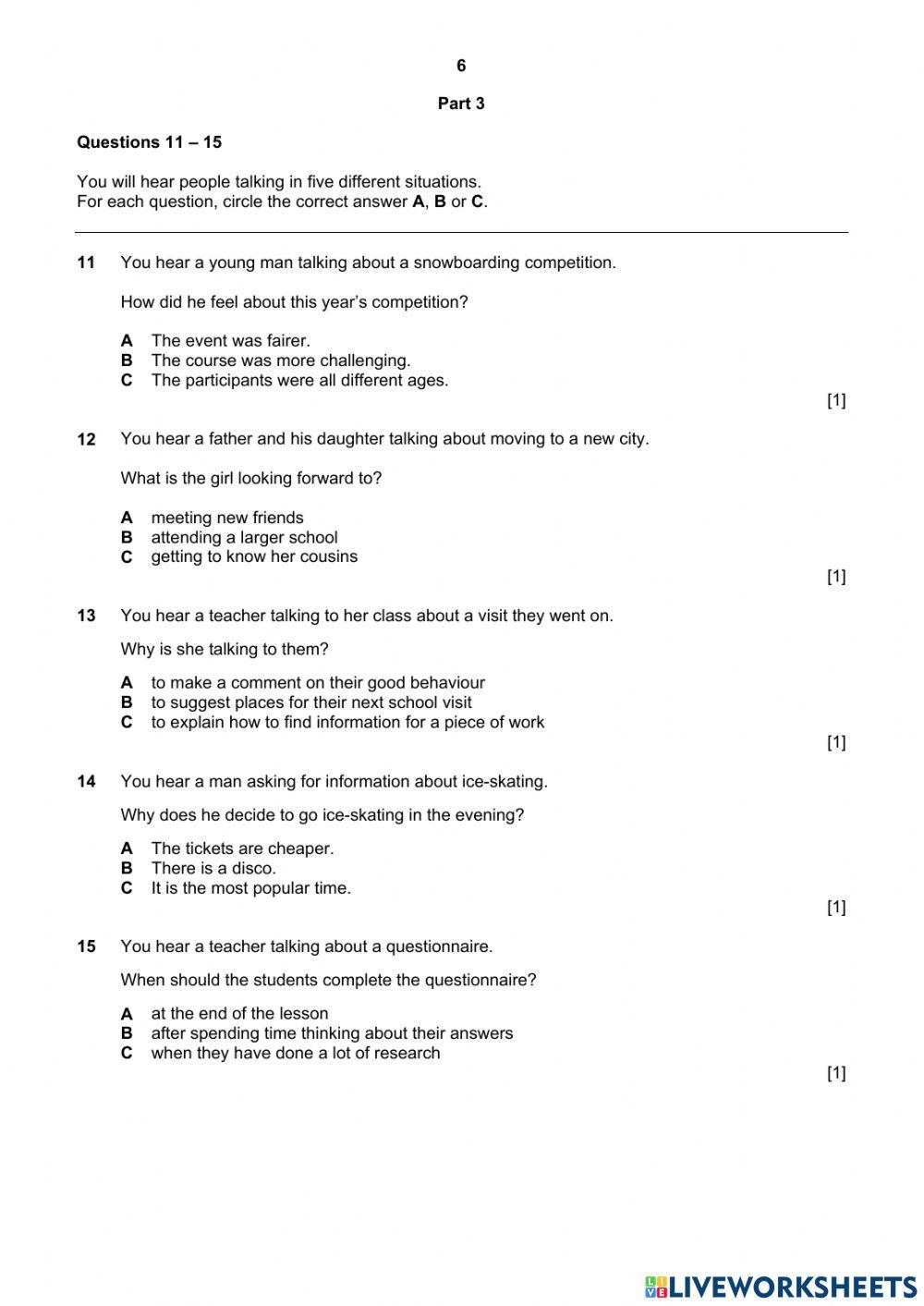G8-ESL-Listening TA 1 online exercise for | Live Worksheets