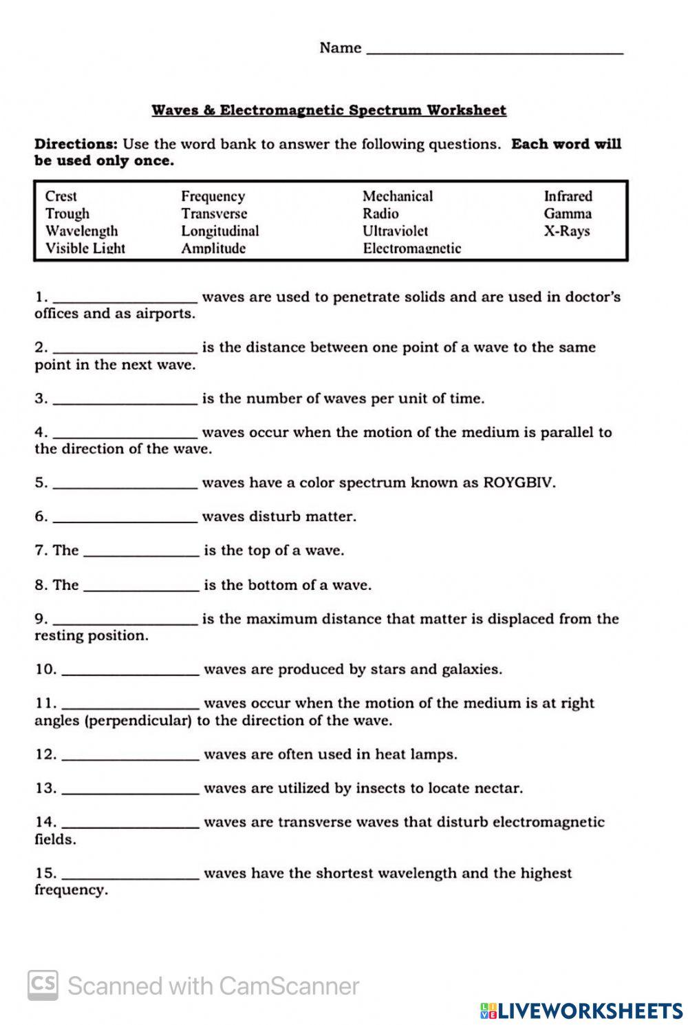 Electromagnetic Waves Worksheet online exercise for | Live Worksheets