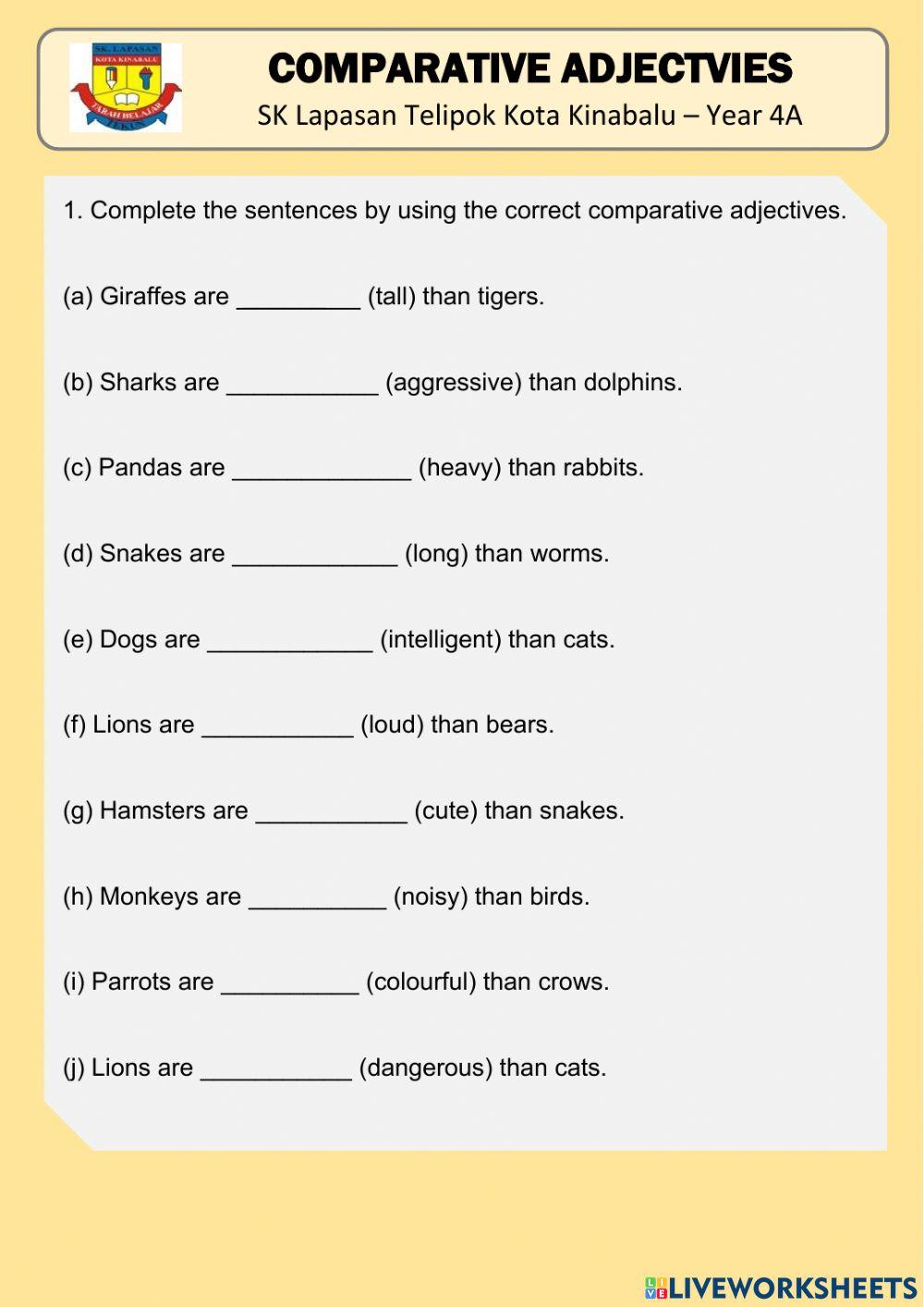 Comparative Adj… | Free Interactive Worksheets | 1335974