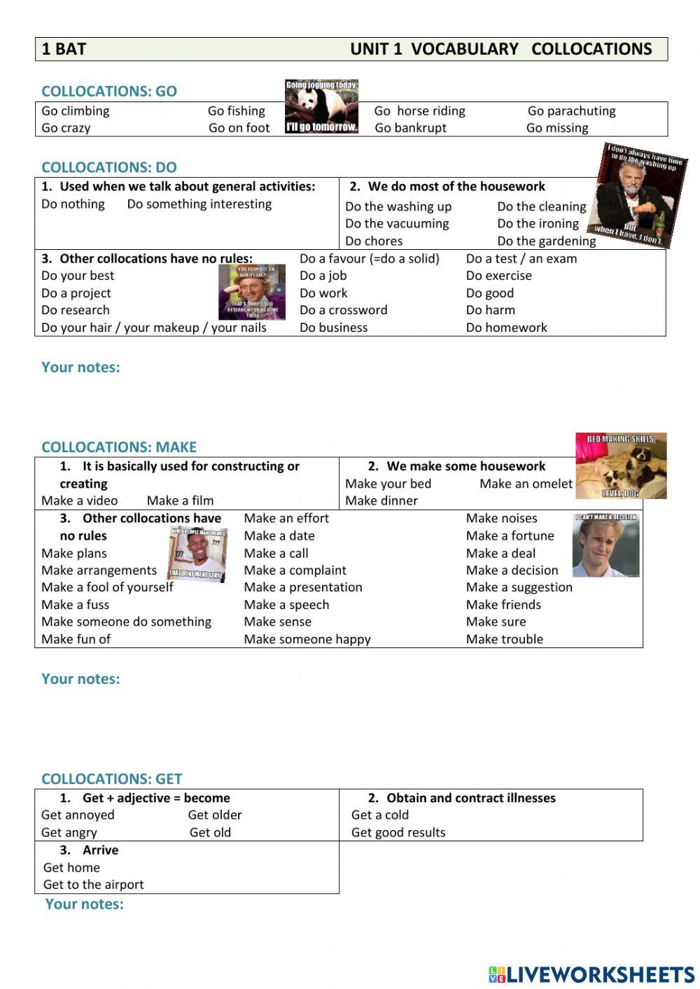 Collocations online worksheet for 1 batxillerat | Live Worksheets