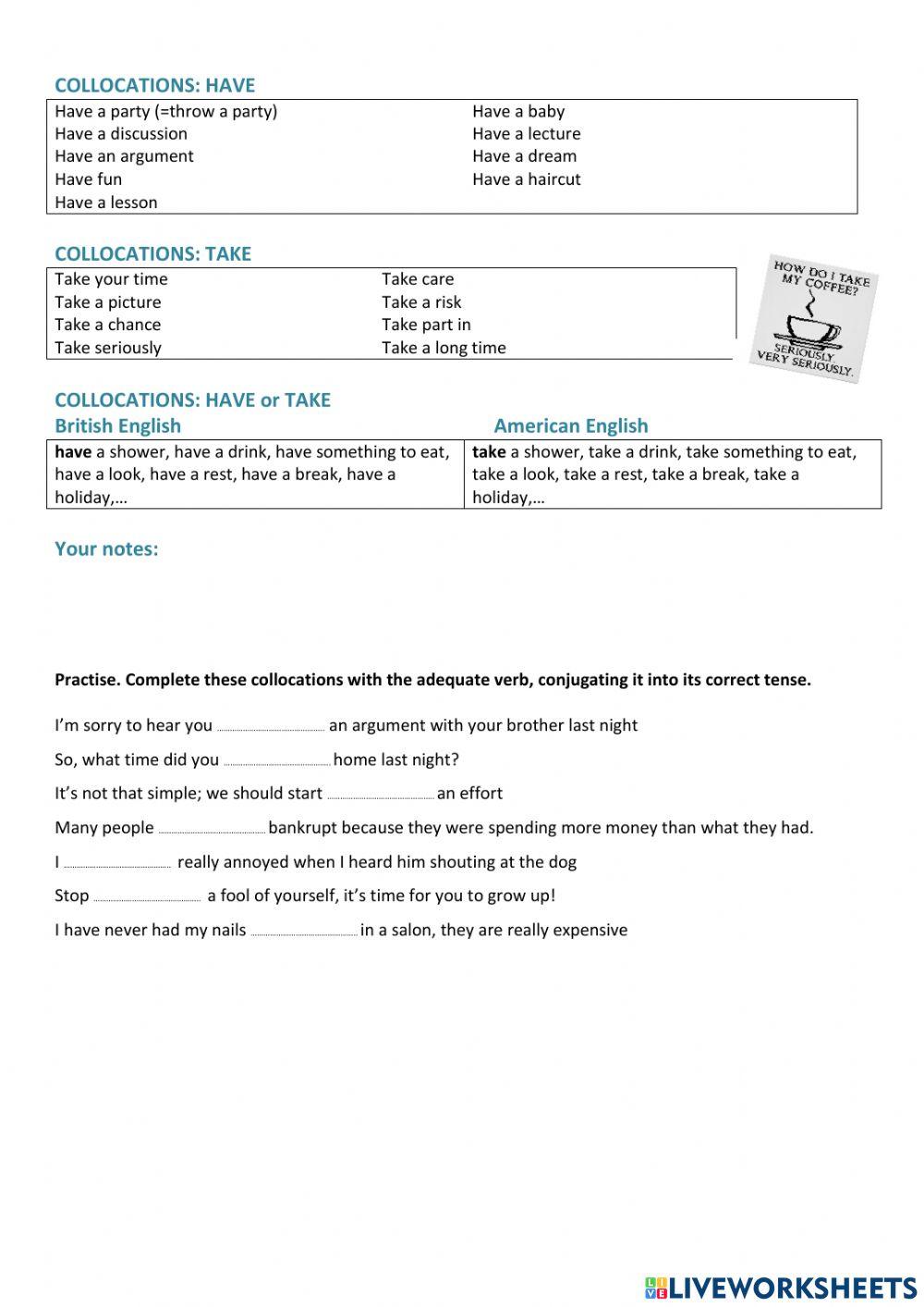 Collocations online worksheet for 1 batxillerat | Live Worksheets