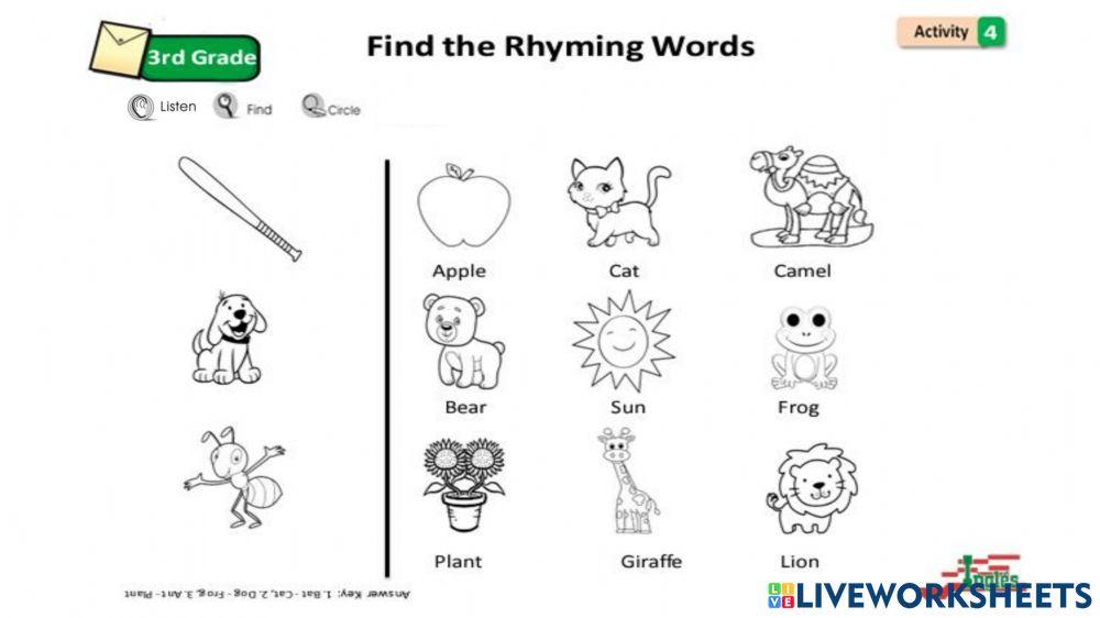 Rhyming Words Online Exercise For 3rd Live Worksheets rhyming-words-online-exercise-for-3rd-live-worksheets