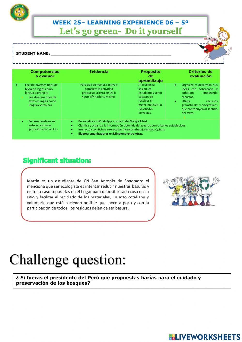 Let's go green- Do it yourself interactive worksheet | Live Worksheets