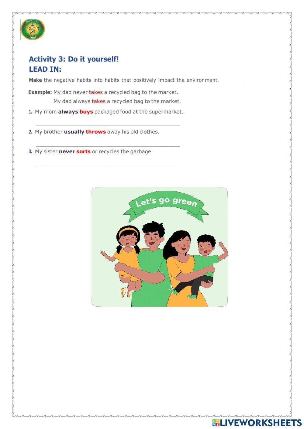 Let's go green- Do it yourself interactive worksheet | Live Worksheets