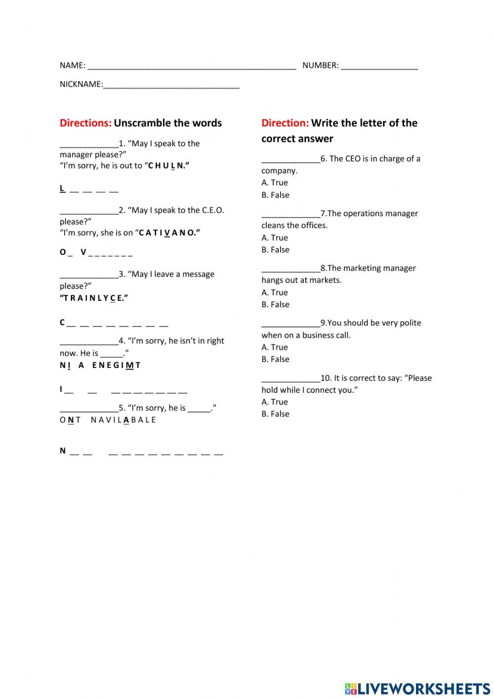 Final Test M6 worksheet | Live Worksheets