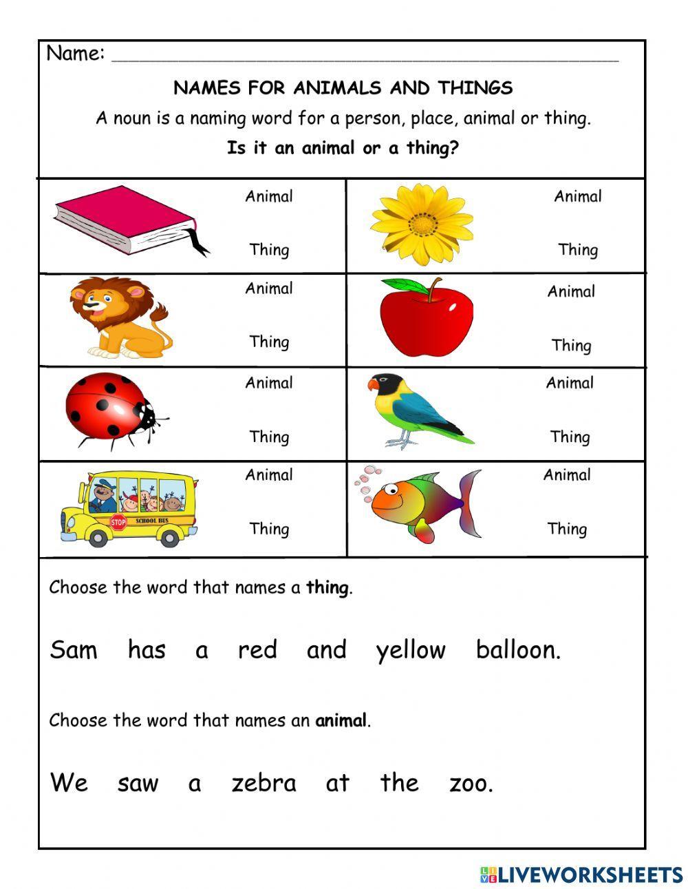 Nouns: Animals … | Free Interactive Worksheets | 1402527