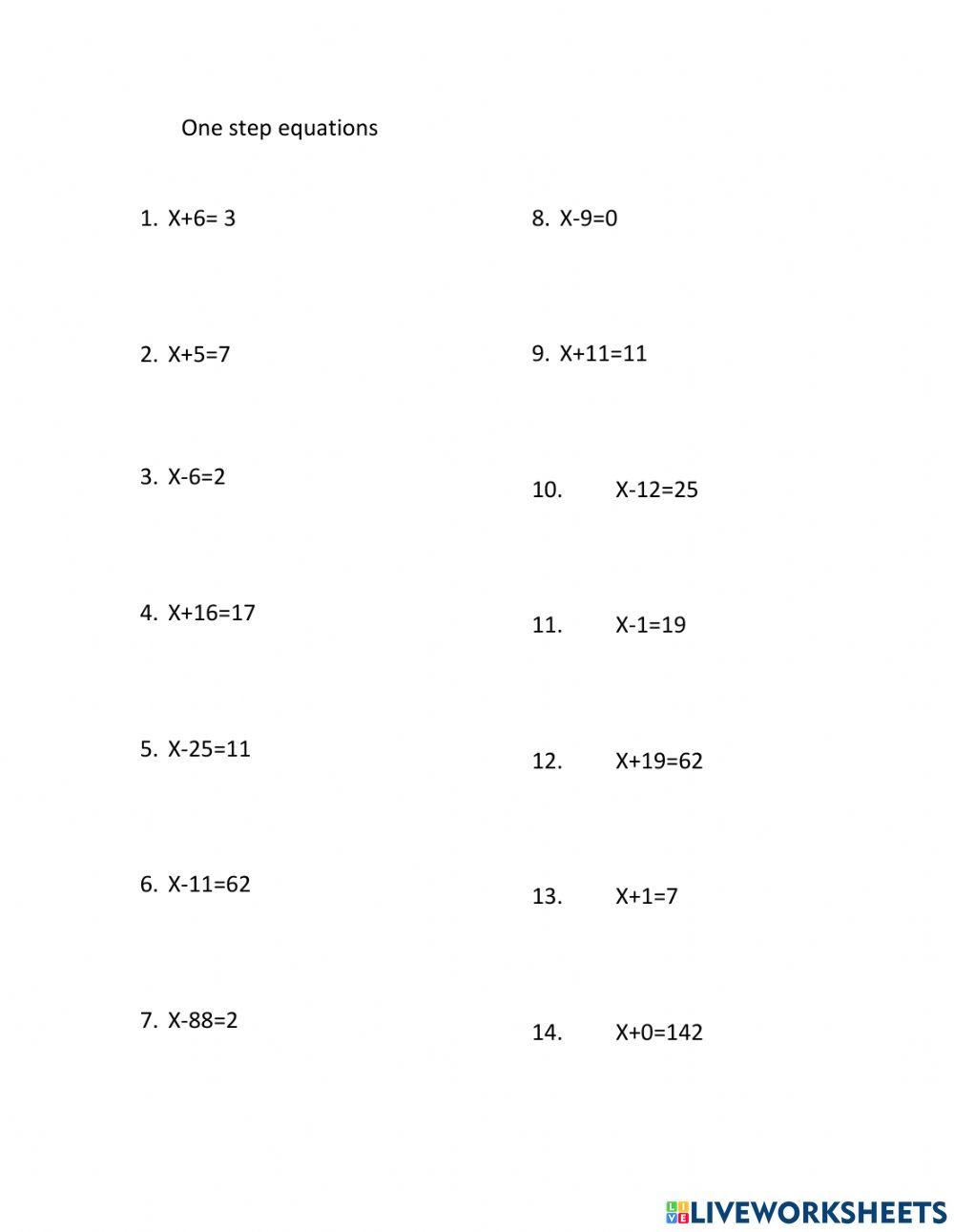Solving eq worksheet | Live Worksheets