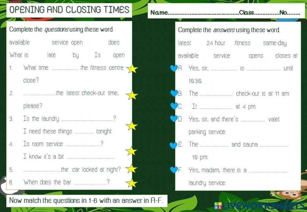 OPENING AND CLOSING TIMES online exercise for | Live Worksheets