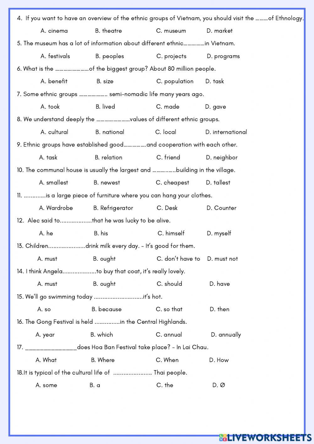 Worksheet 1-Unit 3-Grade 8 worksheet | Live Worksheets