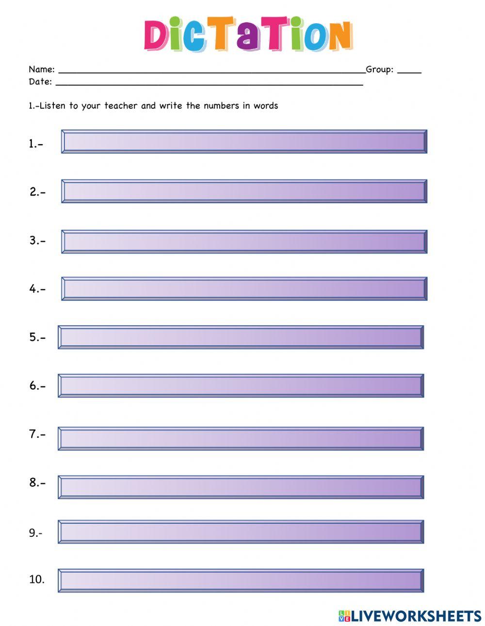Dictation-5th worksheet | Live Worksheets