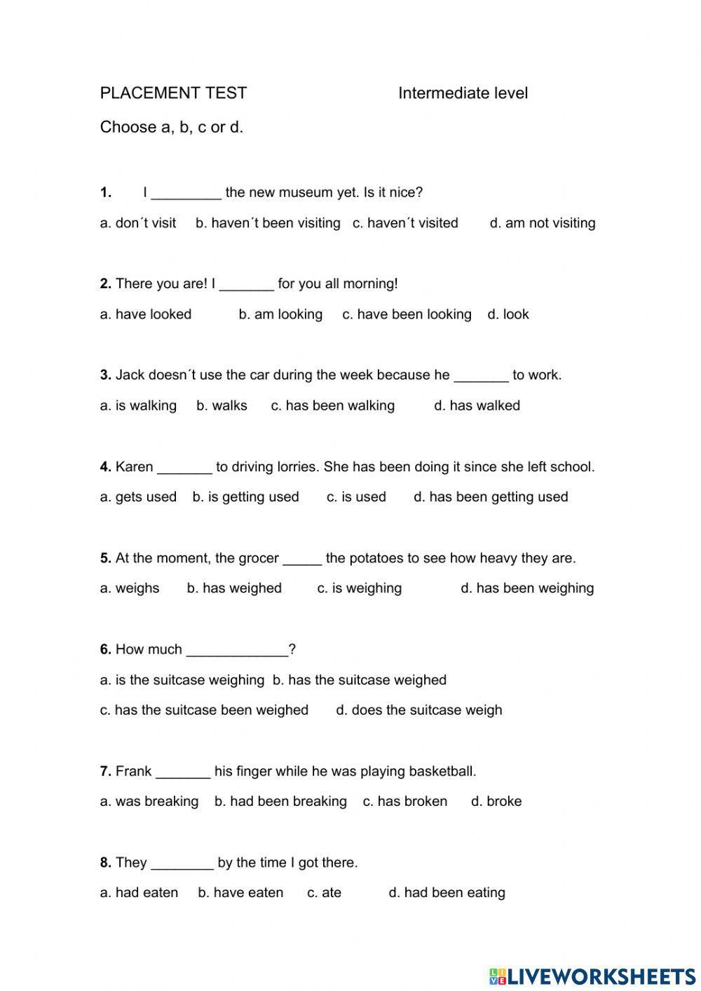 Placement test … | Free Interactive Worksheets | 1402973