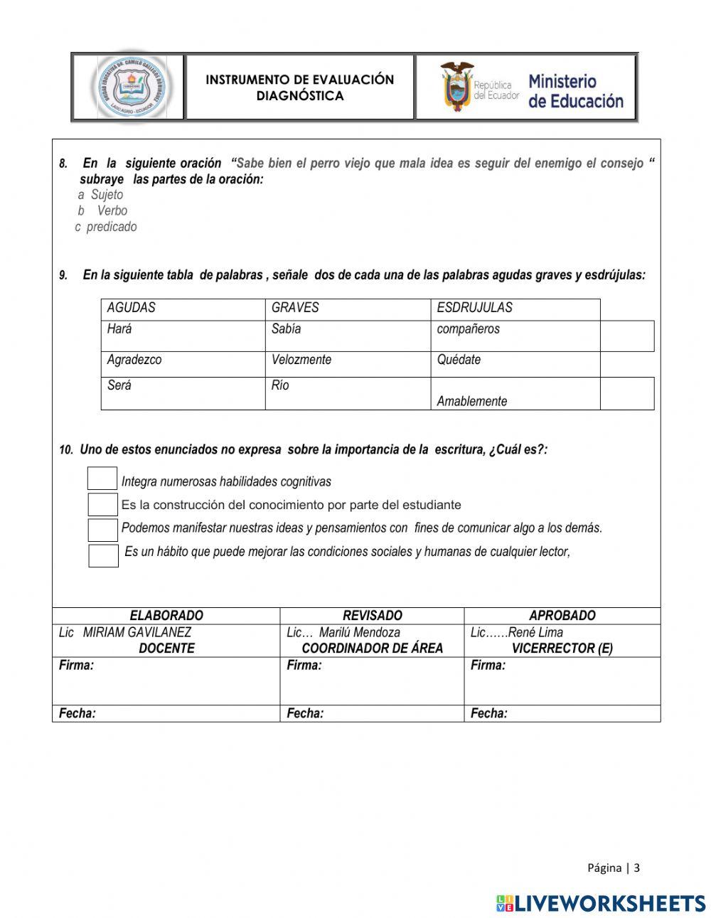 DIAGNÓSTICA NOVENO online exercise for | Live Worksheets DIAGNÓSTICA NOVENO online exercise for | Live Worksheets