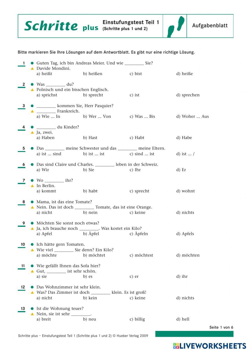 A1.1 schritte plus test worksheet | Live Worksheets