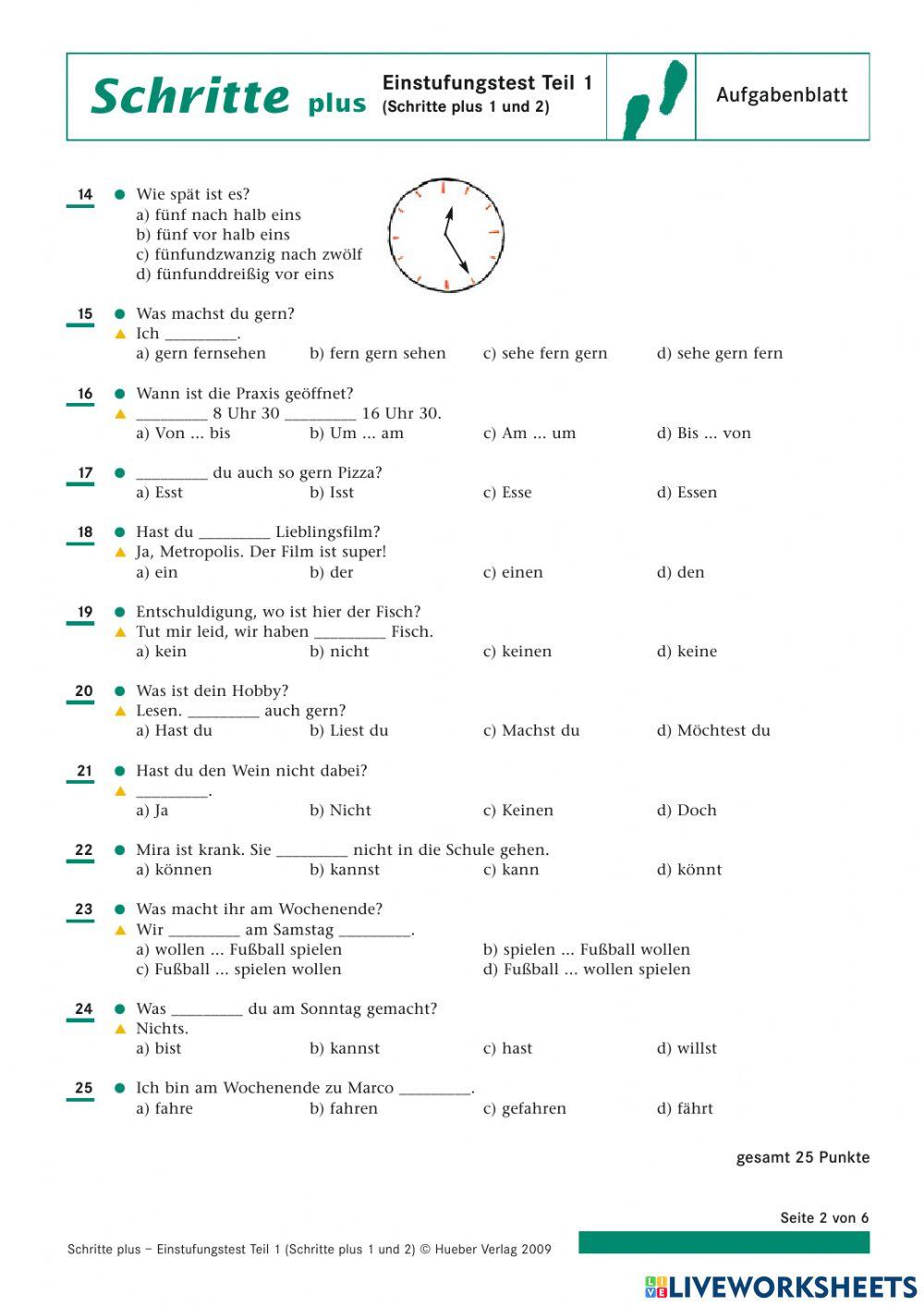 A1.1 schritte plus test worksheet | Live Worksheets