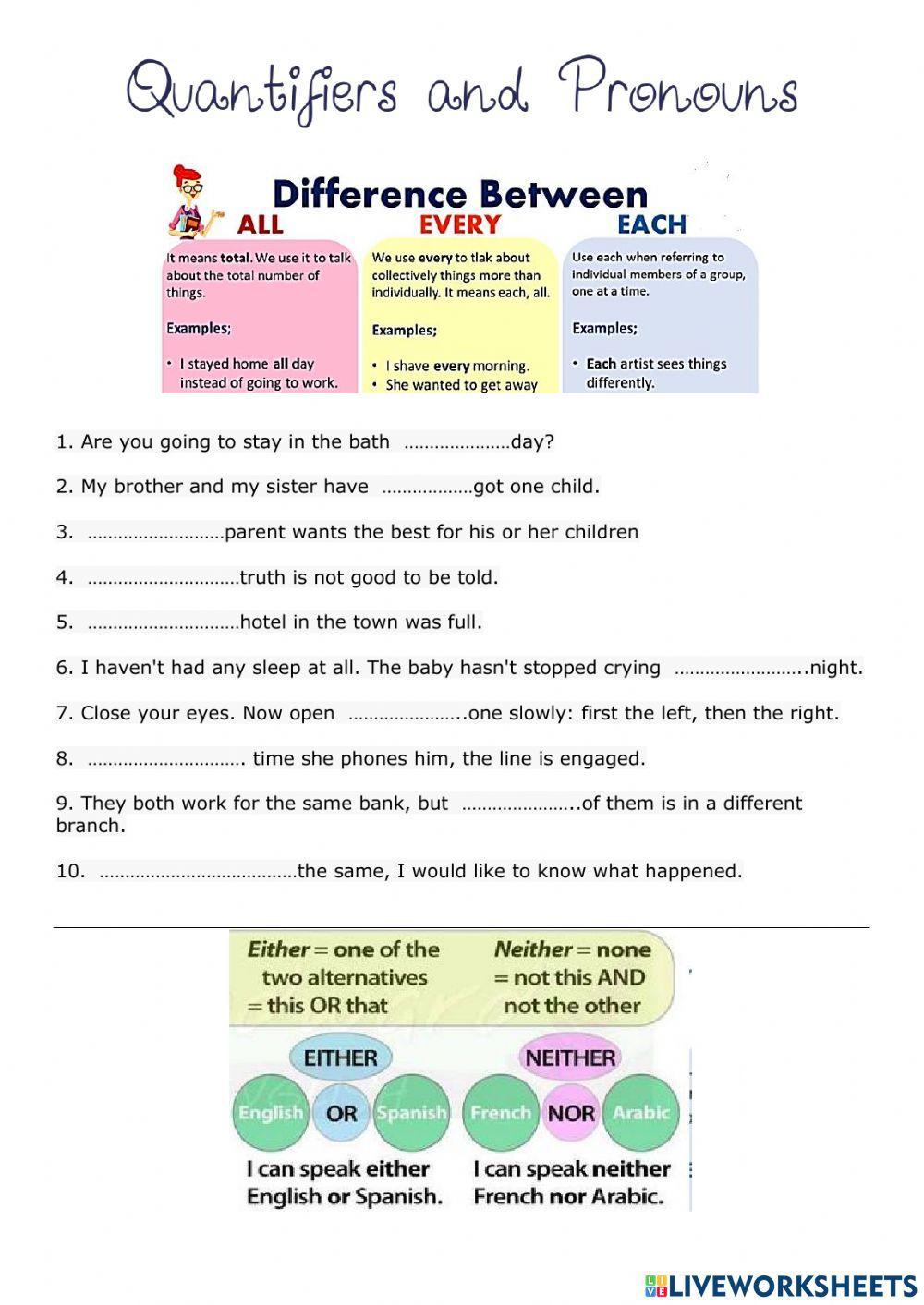 Quantifiers and… | Free Interactive Worksheets | 1402994