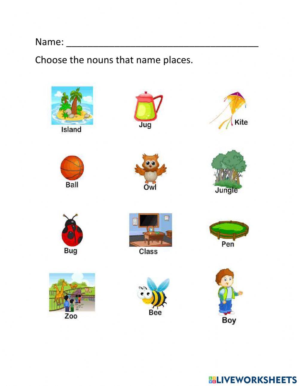 Nouns for Places | Free Interactive Worksheets | 1403212