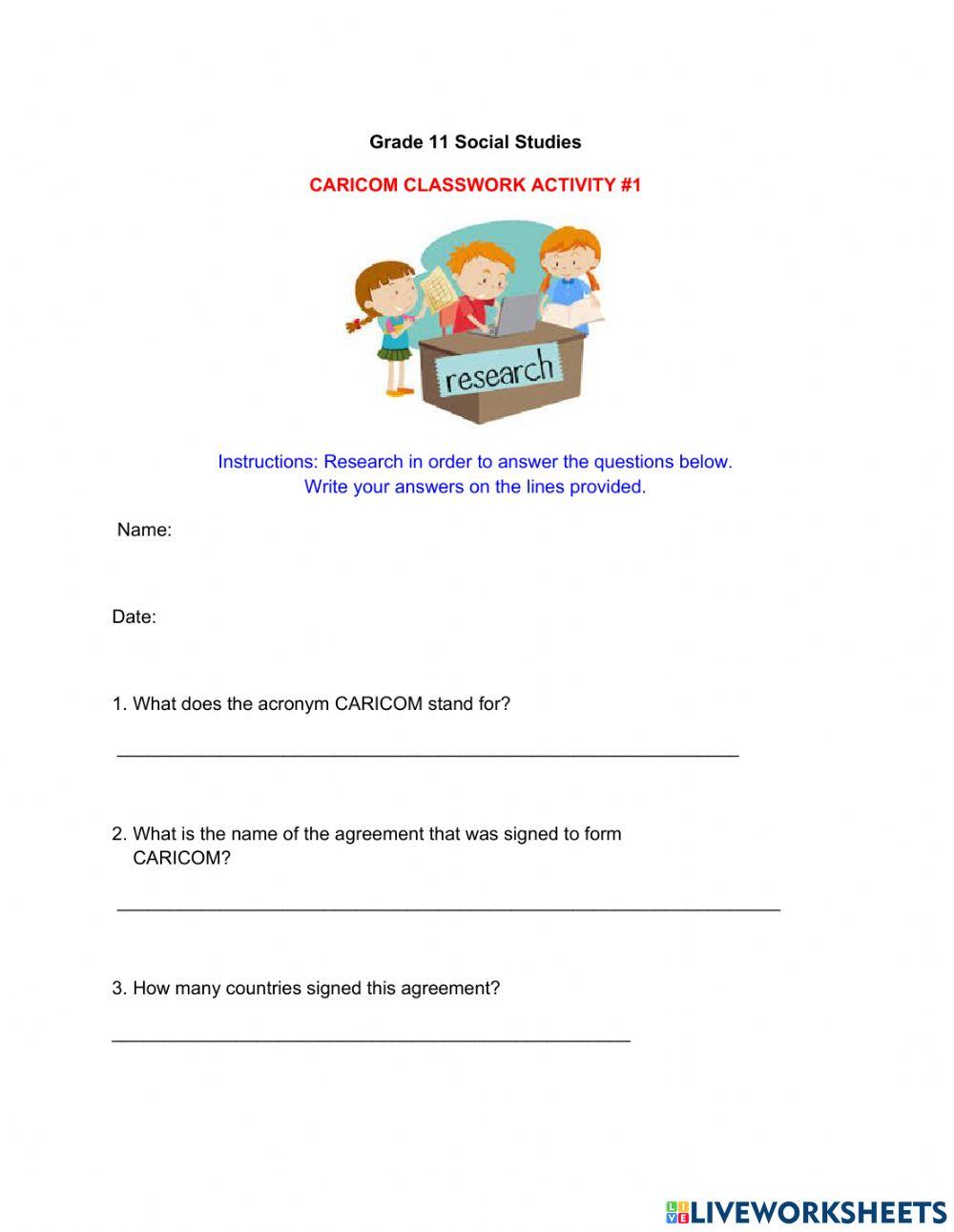 Caricom | Free Interactive Worksheets | 1403480