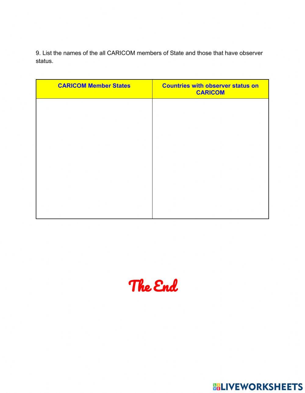 Caricom | Free Interactive Worksheets | 1403480