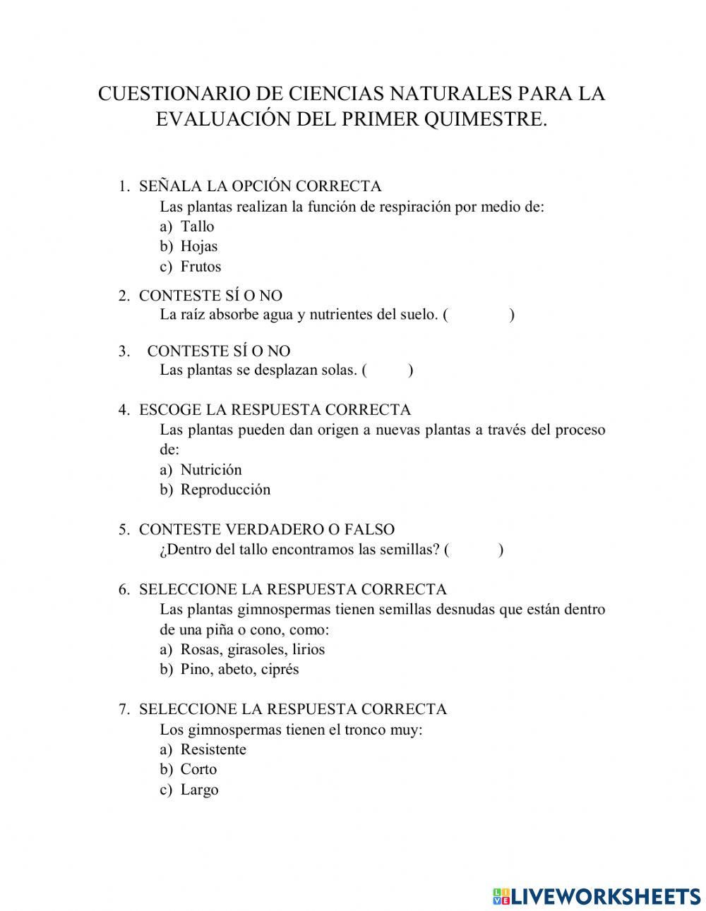 Cuestionario de ciencias 1403792 | Sandrazsm | Live