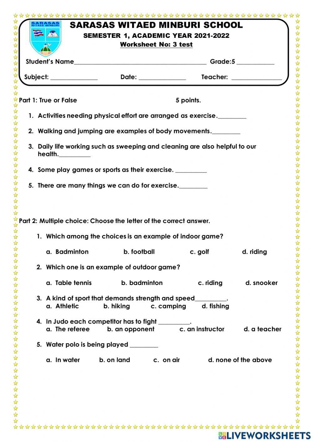 Health Education G.5 worksheet | Live Worksheets