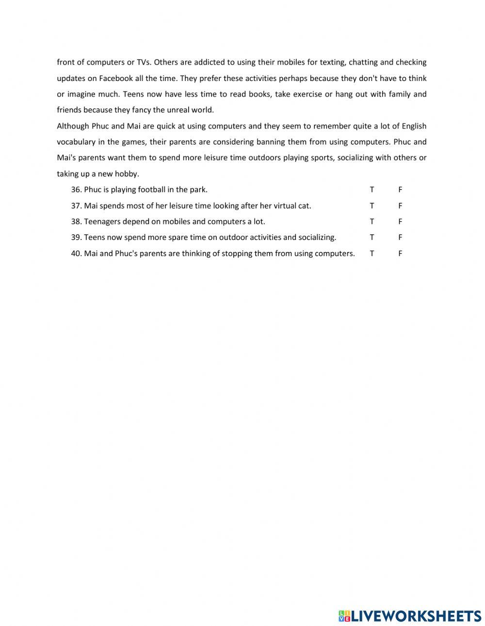 Leisure activit… | Free Interactive Worksheets | 1404299